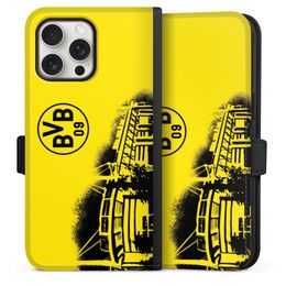 DeinDesign iPhone 15 Pro Max Handy Klapph&uuml;lle Handyh&uuml;lle aus Kunst Leder schwarz Flip Case Stadium Bvb Borussia Dortmund Sideflip mit Lasche