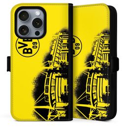 DeinDesign iPhone 16 Pro Max Handy Klapph&uuml;lle Handyh&uuml;lle aus Kunst Leder schwarz Flip Case Stadium Bvb Borussia Dortmund Sideflip mit Lasche