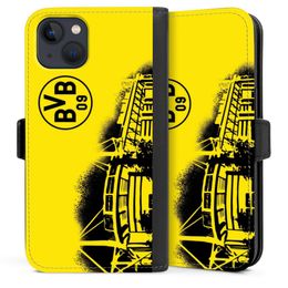 DeinDesign iPhone 13 Handy Klapph&uuml;lle Handyh&uuml;lle aus Kunst Leder schwarz Flip Case Stadium Bvb Borussia Dortmund Sideflip mit Lasche