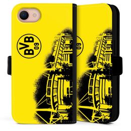 DeinDesign iPhone 16e Handy Klapph&uuml;lle Handyh&uuml;lle aus Kunst Leder schwarz Flip Case Stadium Bvb Borussia Dortmund Sideflip mit Lasche