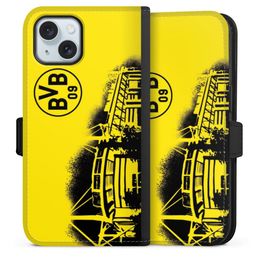 DeinDesign iPhone 15 Handy Klapph&uuml;lle Handyh&uuml;lle aus Kunst Leder schwarz Flip Case Stadium Bvb Borussia Dortmund Sideflip mit Lasche