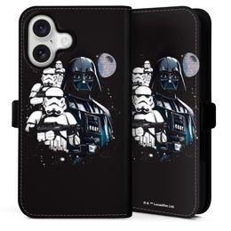 DeinDesign iPhone 16 Handy Klapph&uuml;lle Handyh&uuml;lle aus Kunst Leder schwarz Flip Case Weltall Star Wars Movie Sideflip mit Lasche
