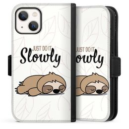 DeinDesign Galaxy A51 Handy Klapph&uuml;lle Handyh&uuml;lle aus Kunst Leder schwarz Flip Case Animals Sloth Lazy Sunday Sideflip mit Lasche
