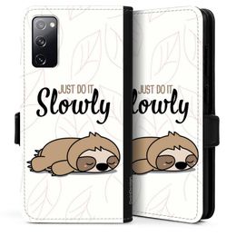 DeinDesign Galaxy S20 Handy Klapph&uuml;lle Handyh&uuml;lle aus Kunst Leder schwarz Flip Case Sloth Animals Lazy Sunday Sideflip mit Lasche