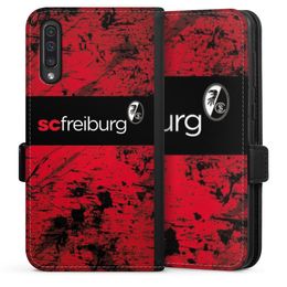 DeinDesign Galaxy A50 Handy Klapph&uuml;lle Handyh&uuml;lle aus Kunst Leder schwarz Flip Case Official Licensed Product Sc Freiburg Logo Sideflip mit Lasche