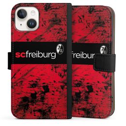 DeinDesign iPhone 14 Handy Klapph&uuml;lle Handyh&uuml;lle aus Kunst Leder schwarz Flip Case Official Licensed Product Sc Freiburg Logo Sideflip mit Lasche