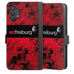 DeinDesign Galaxy A32 4G Handy Klapph&uuml;lle Handyh&uuml;lle aus Kunst Leder schwarz Flip Case Official Licensed Product Sc Freiburg Logo Sideflip mit Lasche