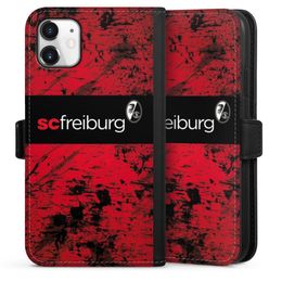 DeinDesign iPhone 11 Handy Klapph&uuml;lle Handyh&uuml;lle aus Kunst Leder schwarz Flip Case Official Licensed Product Sc Freiburg Logo Sideflip mit Lasche