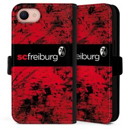 DeinDesign iPhone 16e Handy Klapph&uuml;lle Handyh&uuml;lle aus Kunst Leder schwarz Flip Case Official Licensed Product Sc Freiburg Logo Sideflip mit Lasche
