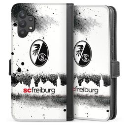 DeinDesign Galaxy A32 4G Handy Klapph&uuml;lle Handyh&uuml;lle aus Kunst Leder schwarz Flip Case Skyline Sc Freiburg Logo Sideflip mit Lasche