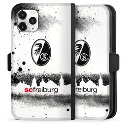 DeinDesign iPhone 11 Pro Handy Klapph&uuml;lle Handyh&uuml;lle aus Kunst Leder schwarz Flip Case Skyline Sc Freiburg Logo Sideflip mit Lasche