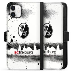 DeinDesign iPhone 11 Handy Klapph&uuml;lle Handyh&uuml;lle aus Kunst Leder schwarz Flip Case Skyline Sc Freiburg Logo Sideflip mit Lasche
