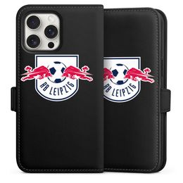 DeinDesign iPhone 15 Pro Max Handy Klapph&uuml;lle Handyh&uuml;lle aus Kunst Leder schwarz Flip Case Official Licensed Product Transparent Rb Leipzig Sideflip mit Lasche