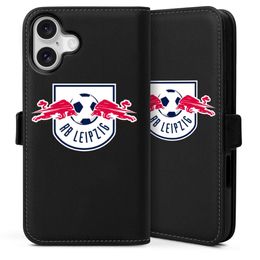 DeinDesign iPhone 16 Plus Handy Klapph&uuml;lle Handyh&uuml;lle aus Kunst Leder schwarz Flip Case Official Licensed Product Transparent Rb Leipzig Sideflip mit Lasche
