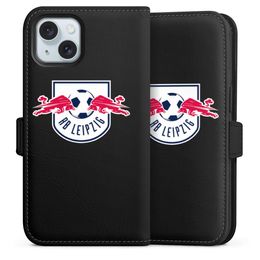 DeinDesign iPhone 15 Handy Klapph&uuml;lle Handyh&uuml;lle aus Kunst Leder schwarz Flip Case Official Licensed Product Transparent Rb Leipzig Sideflip mit Lasche