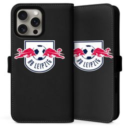 DeinDesign iPhone 16 Pro Handy Klapph&uuml;lle Handyh&uuml;lle aus Kunst Leder schwarz Flip Case Official Licensed Product Transparent Rb Leipzig Sideflip mit Lasche