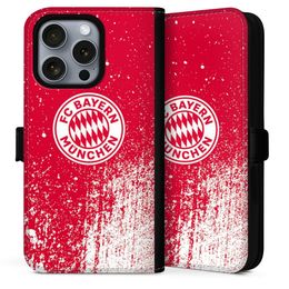 DeinDesign iPhone 16 Pro Max Handy Klapph&uuml;lle Handyh&uuml;lle aus Kunst Leder schwarz Flip Case Fcb Fc Bayern M&uuml;nchen Official Licensed Product Sideflip mit Lasche