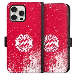 DeinDesign iPhone 15 Pro Max Handy Klapph&uuml;lle Handyh&uuml;lle aus Kunst Leder schwarz Flip Case Fcb Fc Bayern M&uuml;nchen Official Licensed Product Sideflip mit Lasche