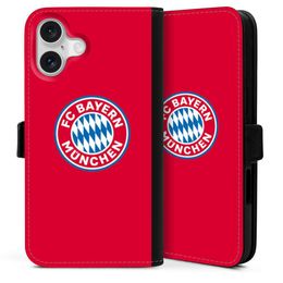 DeinDesign iPhone 16 Plus Handy Klapph&uuml;lle Handyh&uuml;lle aus Kunst Leder schwarz Flip Case Fc Bayern M&uuml;nchen Fcb Logo Sideflip mit Lasche