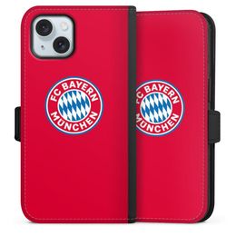 DeinDesign iPhone 15 Handy Klapph&uuml;lle Handyh&uuml;lle aus Kunst Leder schwarz Flip Case Fc Bayern M&uuml;nchen Fcb Logo Sideflip mit Lasche