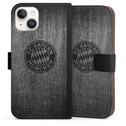 DeinDesign iPhone 14 Handy Klapph&uuml;lle Handyh&uuml;lle aus Kunst Leder schwarz Flip Case Fcb Metallic Look Fc Bayern M&uuml;nchen Sideflip mit Lasche