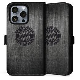 DeinDesign iPhone 16 Pro Max Handy Klapph&uuml;lle Handyh&uuml;lle aus Kunst Leder schwarz Flip Case Fcb Metallic Look Fc Bayern M&uuml;nchen Sideflip mit Lasche