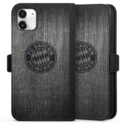 DeinDesign iPhone 11 Handy Klapph&uuml;lle Handyh&uuml;lle aus Kunst Leder schwarz Flip Case Fcb Metallic Look Fc Bayern M&uuml;nchen Sideflip mit Lasche