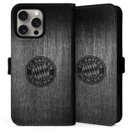 DeinDesign iPhone 16 Pro Handy Klapph&uuml;lle Handyh&uuml;lle aus Kunst Leder schwarz Flip Case Fcb Metallic Look Fc Bayern M&uuml;nchen Sideflip mit Lasche