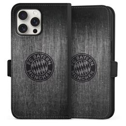 DeinDesign iPhone 15 Pro Max Handy Klapph&uuml;lle Handyh&uuml;lle aus Kunst Leder schwarz Flip Case Fcb Metallic Look Fc Bayern M&uuml;nchen Sideflip mit Lasche