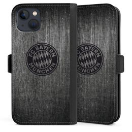 DeinDesign iPhone 13 Handy Klapph&uuml;lle Handyh&uuml;lle aus Kunst Leder schwarz Flip Case Fcb Metallic Look Fc Bayern M&uuml;nchen Sideflip mit Lasche