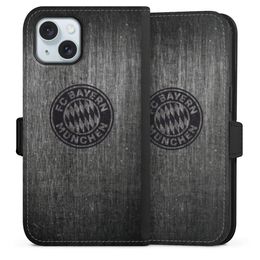 DeinDesign iPhone 15 Handy Klapph&uuml;lle Handyh&uuml;lle aus Kunst Leder schwarz Flip Case Fcb Metallic Look Fc Bayern M&uuml;nchen Sideflip mit Lasche