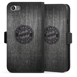 DeinDesign iPhone SE (2020) Handy Klapph&uuml;lle Handyh&uuml;lle aus Kunst Leder schwarz Flip Case Fc Bayern M&uuml;nchen Metallic Look Fcb Sideflip mit Lasche