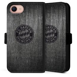 DeinDesign iPhone 16e Handy Klapph&uuml;lle Handyh&uuml;lle aus Kunst Leder schwarz Flip Case Fcb Metallic Look Fc Bayern M&uuml;nchen Sideflip mit Lasche