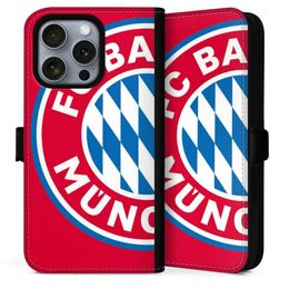 DeinDesign iPhone 16 Pro Max Handy Klapph&uuml;lle Handyh&uuml;lle aus Kunst Leder schwarz Flip Case Official Licensed Product Fcb Fc Bayern M&uuml;nchen Sideflip mit Lasche