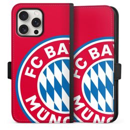 DeinDesign iPhone 15 Pro Max Handy Klapph&uuml;lle Handyh&uuml;lle aus Kunst Leder schwarz Flip Case Official Licensed Product Fcb Fc Bayern M&uuml;nchen Sideflip mit Lasche