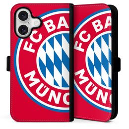 DeinDesign iPhone 16 Handy Klapph&uuml;lle Handyh&uuml;lle aus Kunst Leder schwarz Flip Case Official Licensed Product Fcb Fc Bayern M&uuml;nchen Sideflip mit Lasche