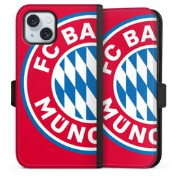 DeinDesign iPhone 15 Handy Klapph&uuml;lle Handyh&uuml;lle aus Kunst Leder schwarz Flip Case Official Licensed Product Fcb Fc Bayern M&uuml;nchen Sideflip mit Lasche
