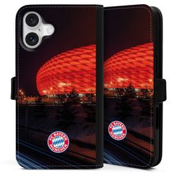 DeinDesign iPhone 16 Plus Handy Klapph&uuml;lle Handyh&uuml;lle aus Kunst Leder schwarz Flip Case Fc Bayern M&uuml;nchen Stadium Fcb Sideflip mit Lasche