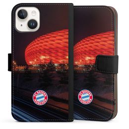 DeinDesign iPhone 14 Handy Klapph&uuml;lle Handyh&uuml;lle aus Kunst Leder schwarz Flip Case Fc Bayern M&uuml;nchen Stadium Fcb Sideflip mit Lasche