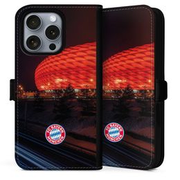 DeinDesign iPhone 16 Pro Max Handy Klapph&uuml;lle Handyh&uuml;lle aus Kunst Leder schwarz Flip Case Fc Bayern M&uuml;nchen Stadium Fcb Sideflip mit Lasche