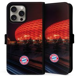 DeinDesign iPhone 16 Pro Handy Klapph&uuml;lle Handyh&uuml;lle aus Kunst Leder schwarz Flip Case Fc Bayern M&uuml;nchen Stadium Fcb Sideflip mit Lasche