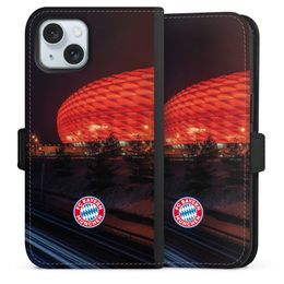 DeinDesign iPhone 15 Handy Klapph&uuml;lle Handyh&uuml;lle aus Kunst Leder schwarz Flip Case Fc Bayern M&uuml;nchen Stadium Fcb Sideflip mit Lasche