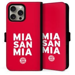 DeinDesign iPhone 16 Pro Handy Klapph&uuml;lle Handyh&uuml;lle aus Kunst Leder schwarz Flip Case Fcb Mia San Mia Fc Bayern M&uuml;nchen Sideflip mit Lasche