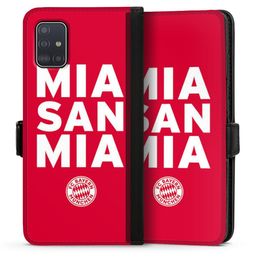 DeinDesign Galaxy A51 Handy Klapph&uuml;lle Handyh&uuml;lle aus Kunst Leder schwarz Flip Case Fcb Mia San Mia Fc Bayern M&uuml;nchen Sideflip mit Lasche
