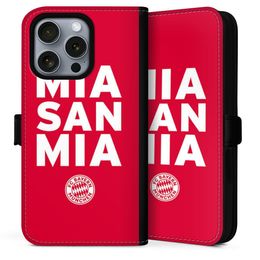 DeinDesign iPhone 16 Pro Max Handy Klapph&uuml;lle Handyh&uuml;lle aus Kunst Leder schwarz Flip Case Fcb Mia San Mia Fc Bayern M&uuml;nchen Sideflip mit Lasche