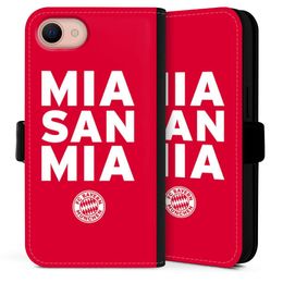 DeinDesign iPhone 16e Handy Klapph&uuml;lle Handyh&uuml;lle aus Kunst Leder schwarz Flip Case Fcb Mia San Mia Fc Bayern M&uuml;nchen Sideflip mit Lasche