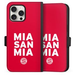 DeinDesign iPhone 15 Pro Max Handy Klapph&uuml;lle Handyh&uuml;lle aus Kunst Leder schwarz Flip Case Fcb Mia San Mia Fc Bayern M&uuml;nchen Sideflip mit Lasche