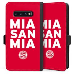 DeinDesign Galaxy S10 Plus Handy Klapph&uuml;lle Handyh&uuml;lle aus Kunst Leder schwarz Flip Case Fcb Mia San Mia Fc Bayern M&uuml;nchen Sideflip mit Lasche