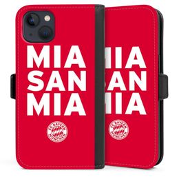 DeinDesign iPhone 13 Handy Klapph&uuml;lle Handyh&uuml;lle aus Kunst Leder schwarz Flip Case Fcb Mia San Mia Fc Bayern M&uuml;nchen Sideflip mit Lasche