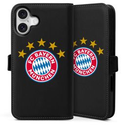 DeinDesign iPhone 16 Plus Handy Klapph&uuml;lle Handyh&uuml;lle aus Kunst Leder schwarz Flip Case Star Fcb Fc Bayern M&uuml;nchen Sideflip mit Lasche